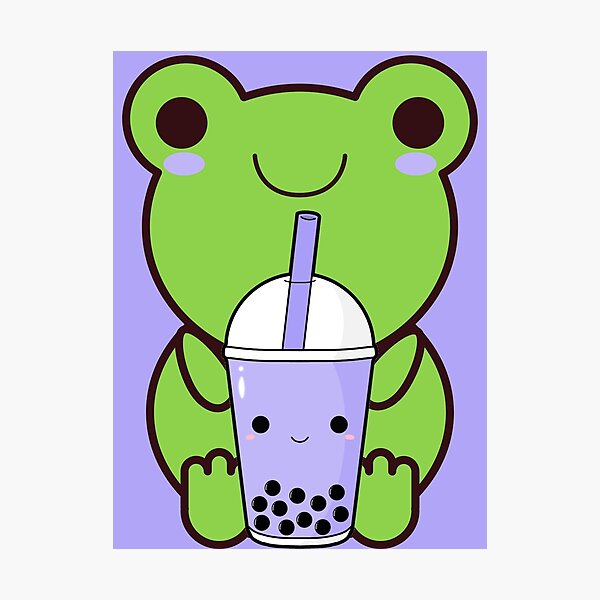 "Cute Cartoon Kawaii Frog drinking Boba Tea | adorable Boba animals ...