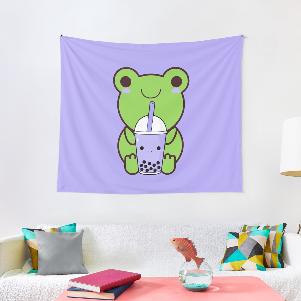 "Cute Cartoon Kawaii Frog drinking Boba Tea | adorable Boba animals ...