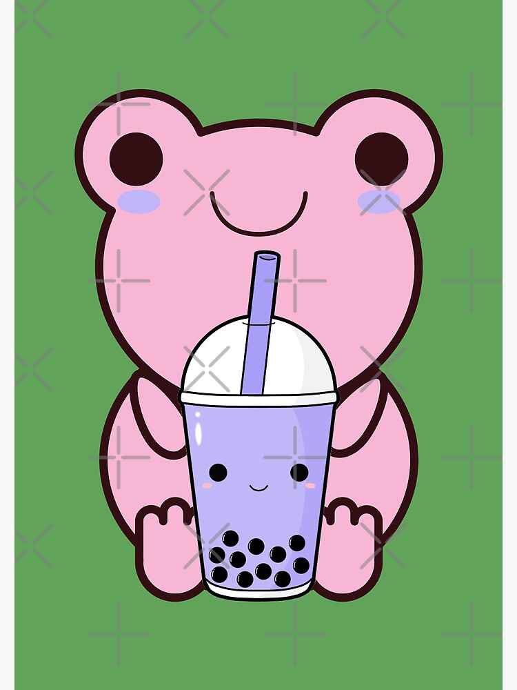 "Cute Cartoon Kawaii Frog drinking Boba Tea | adorable Boba animals ...