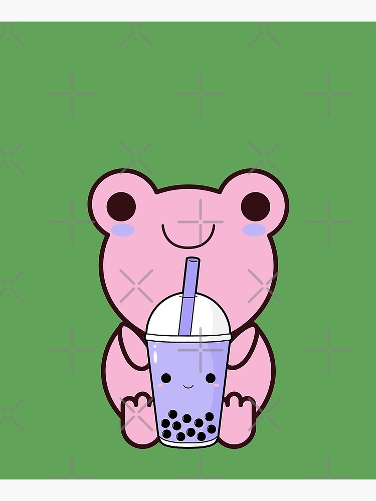"Cute Cartoon Kawaii Frog drinking Boba Tea | adorable Boba animals ...