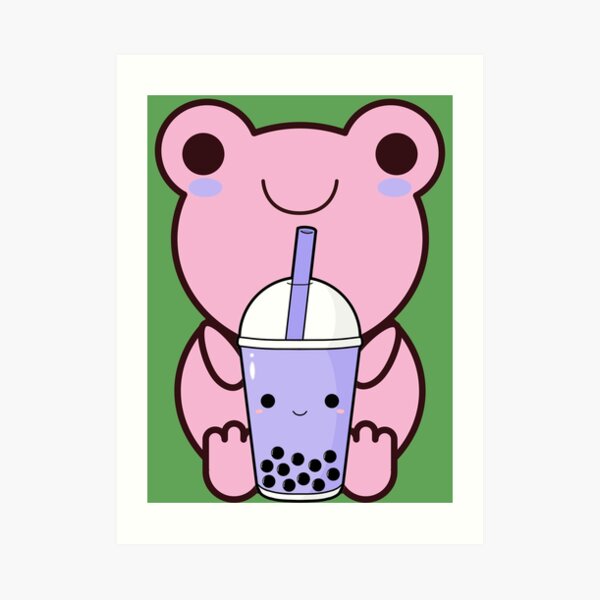 "Cute Cartoon Kawaii Frog drinking Boba Tea | adorable Boba animals ...