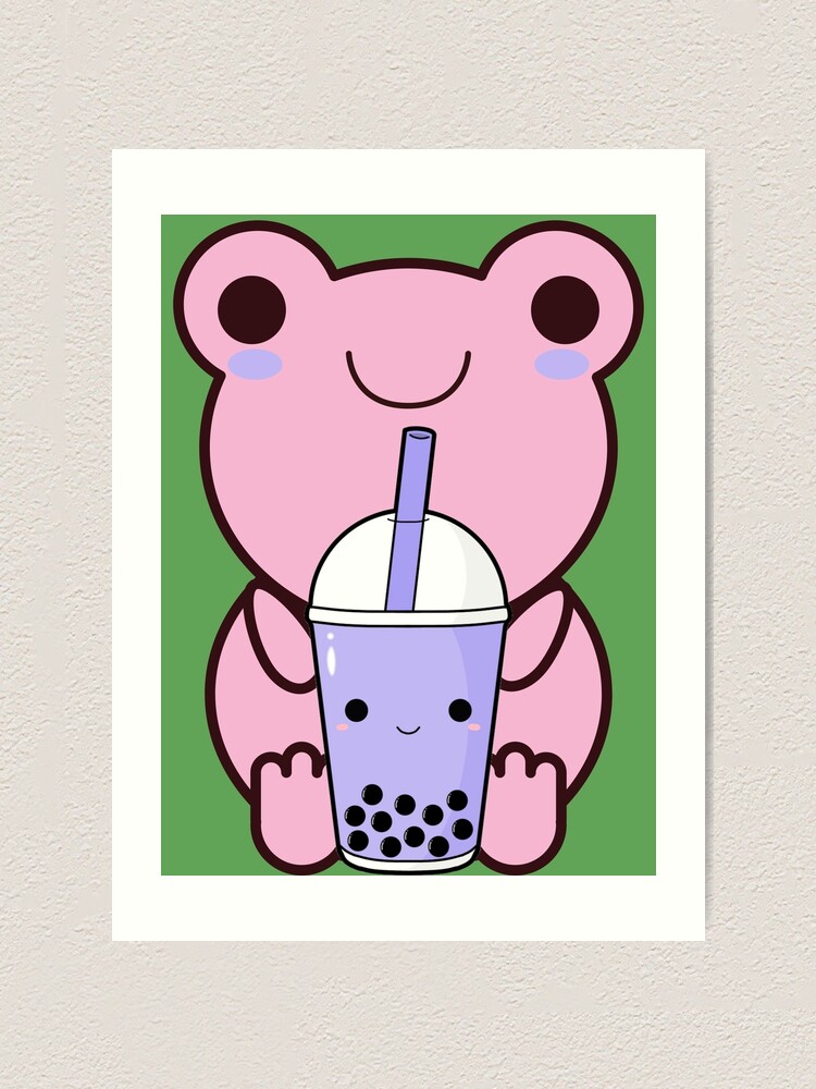 "Cute Cartoon Kawaii Frog drinking Boba Tea | adorable Boba animals ...