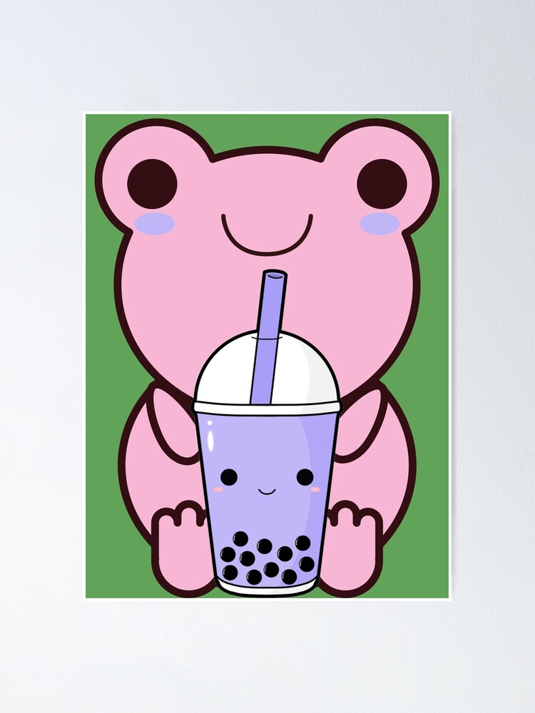 "Cute Cartoon Kawaii Frog drinking Boba Tea | adorable Boba animals ...