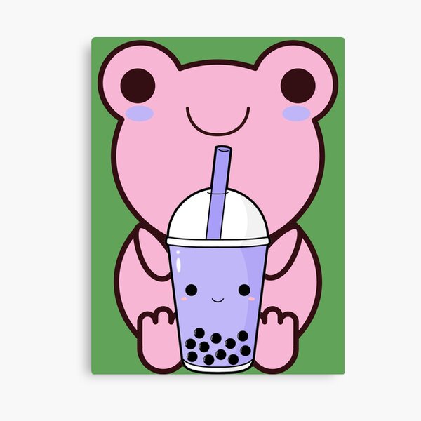 "Cute Cartoon Kawaii Frog drinking Boba Tea | adorable Boba animals ...