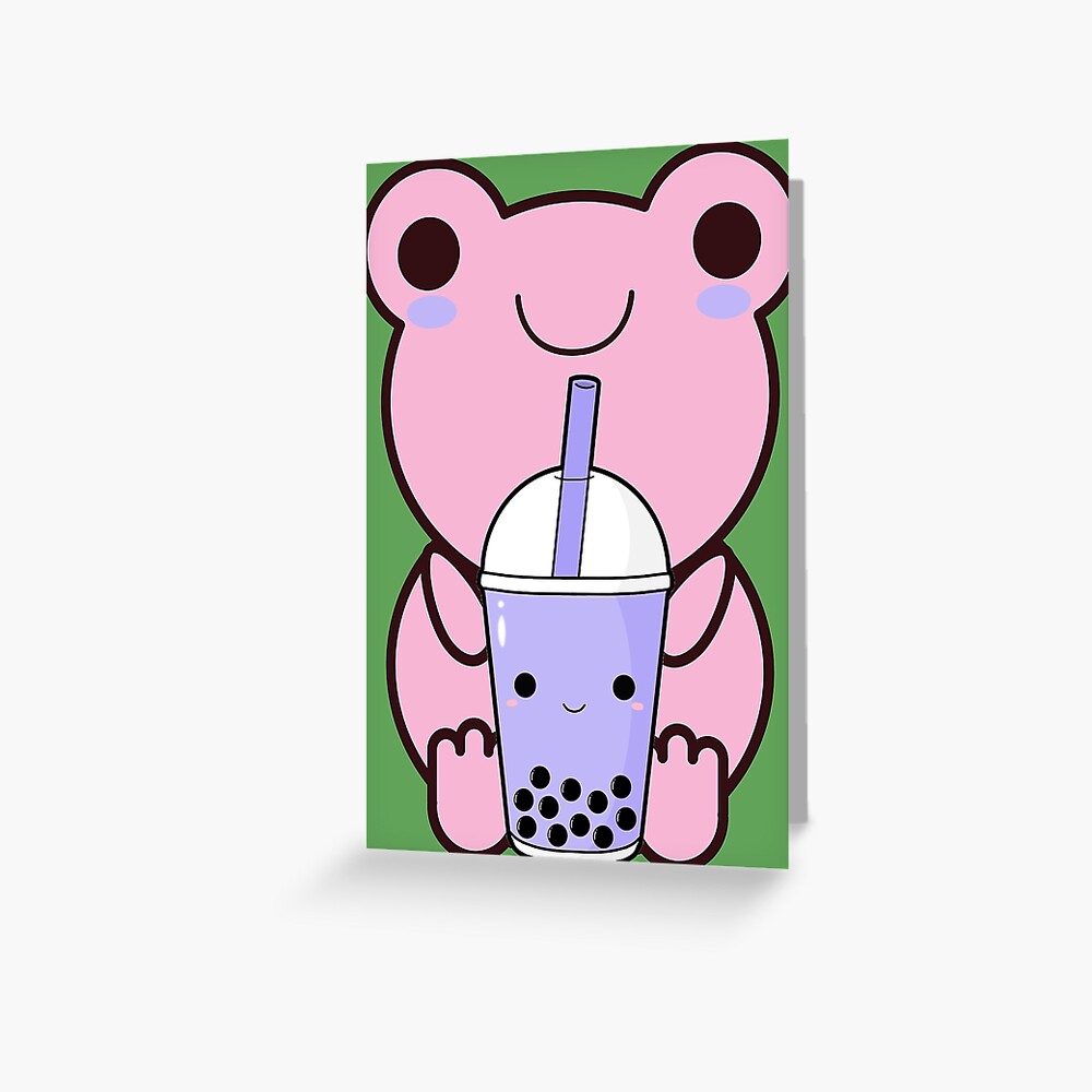 "Cute Cartoon Kawaii Frog drinking Boba Tea | adorable Boba animals ...