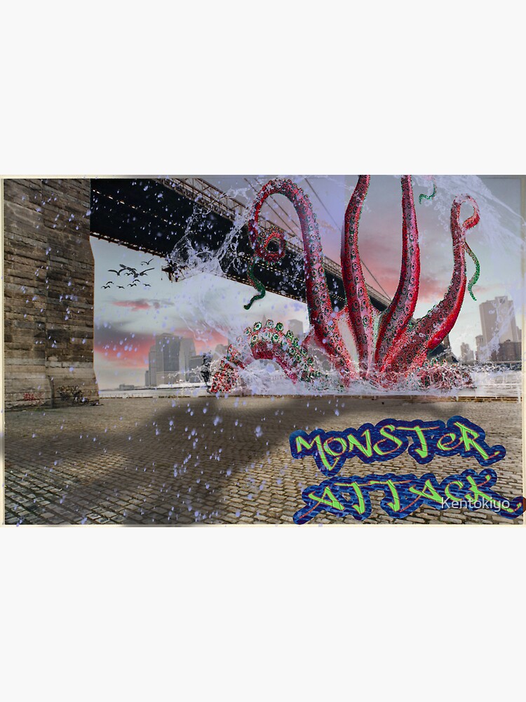 "Monster Attack an octopus attacks a bridge" Sticker for Sale by ...