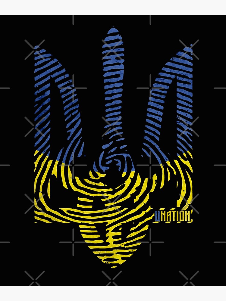 " Ukrainian Herb Emblem Tryzub Finger Print Ukraine Flag " Poster for ...