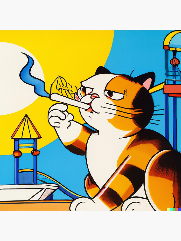 "Cartoon cat smoking a cigarette" Sticker for Sale by TangyDreams ...