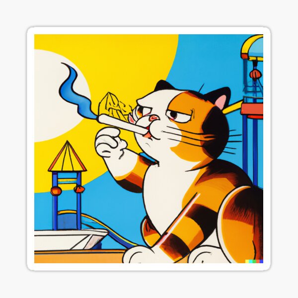 "Cartoon cat smoking a cigarette" Sticker for Sale by TangyDreams ...