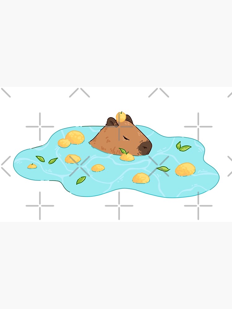 "capybara with yuzu fruit on head • relaxing in a pool • orange citrus ...