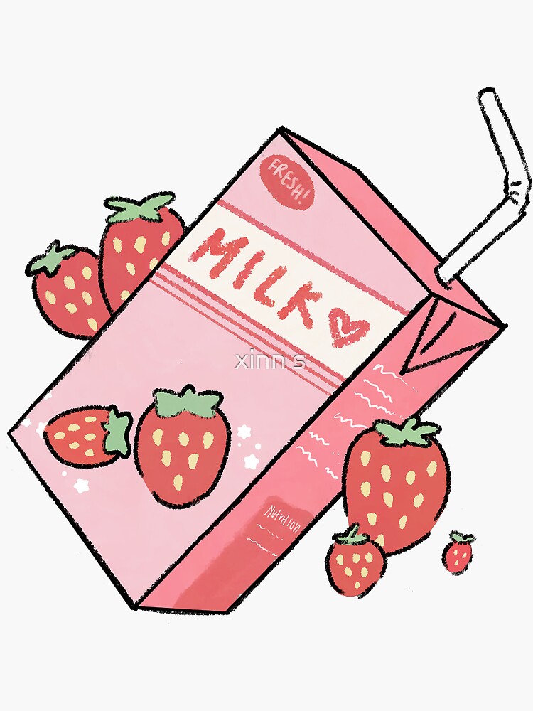 "Hand-Drawn Strawberry Milk Carton (cartoon, crayon style)" Sticker for ...