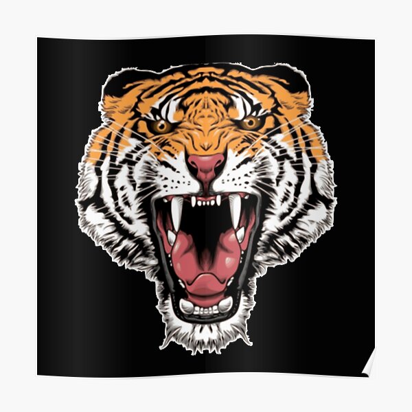 "Tiger Roaring | Animal Digital Design | Collared Art" Poster for Sale ...