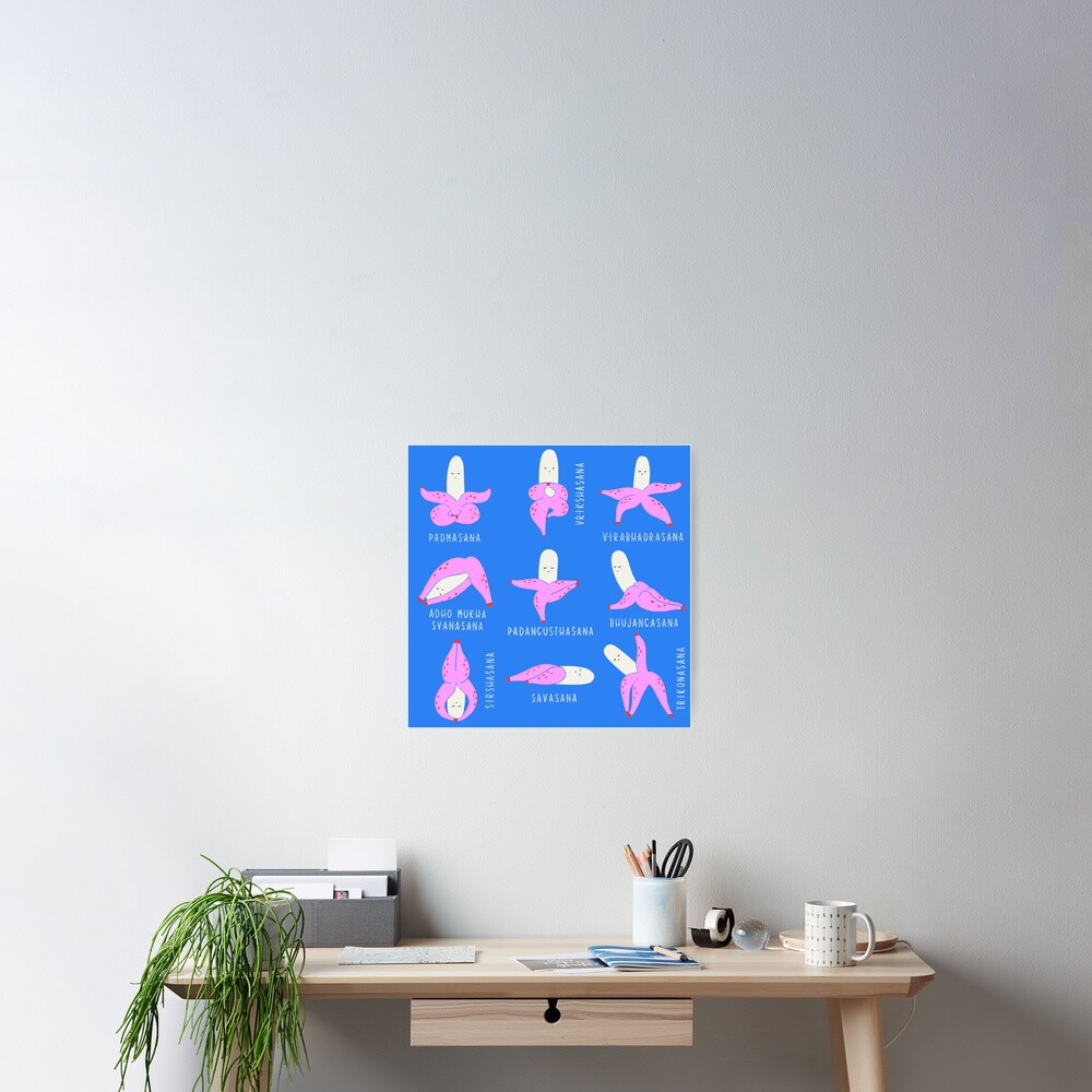 "Bananas Asanas | Fruit Yoga | Pink and Blue" Poster for Sale by ...