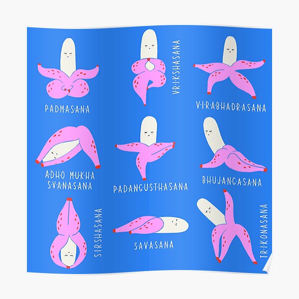 "Bananas Asanas | Fruit Yoga | Pink and Blue" Poster for Sale by ...