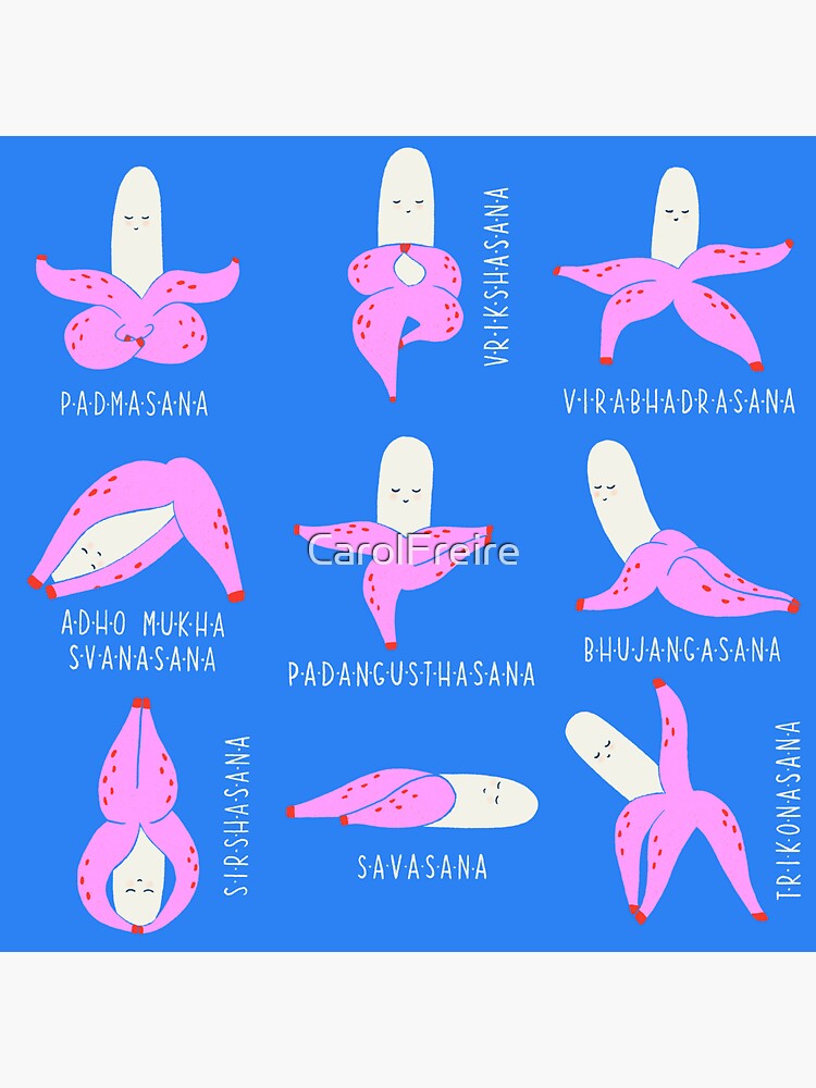 "Bananas Asanas | Fruit Yoga | Pink and Blue" Sticker for Sale by ...