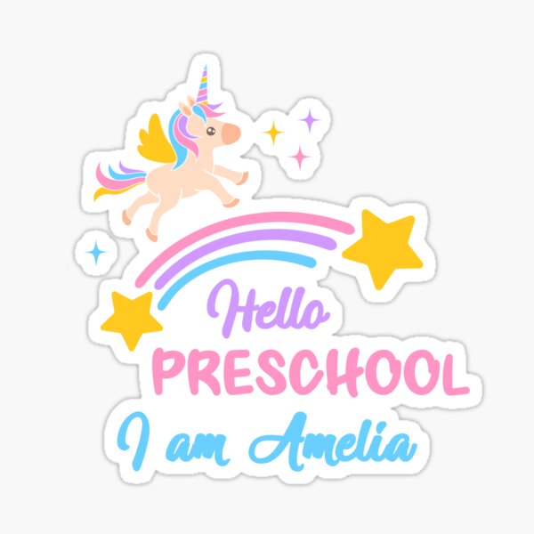 "Hello preschool I am Amelia" Sticker for Sale by raniaa-dhm | Redbubble