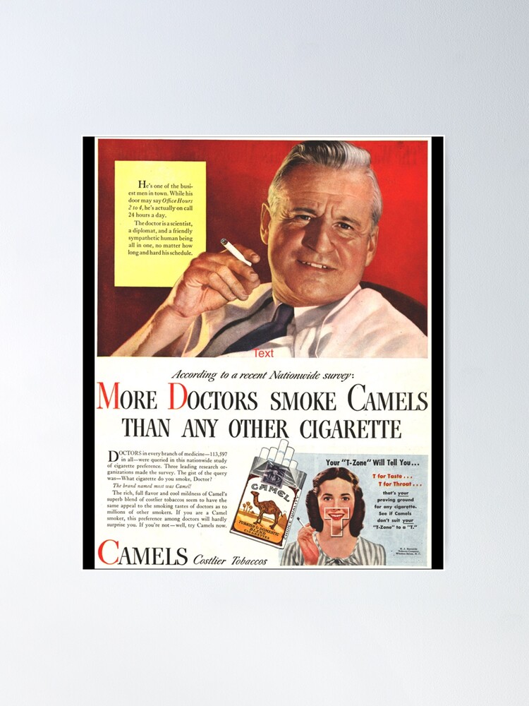 "Camel Cigarette Ad _quot_Doctors Smoke Camels_quot_ " Poster for Sale ...