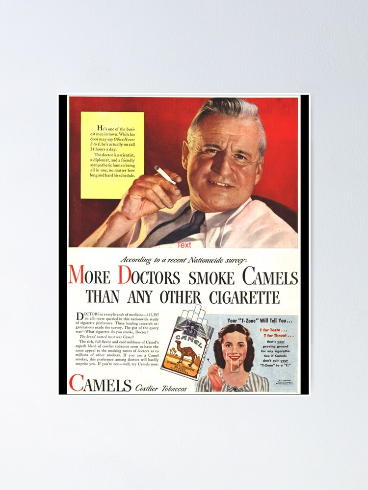 "Camel Cigarette Ad _quot_Doctors Smoke Camels_quot_ " Poster for Sale ...