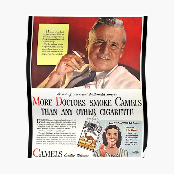 "Camel Cigarette Ad _quot_Doctors Smoke Camels_quot_ " Poster for Sale ...