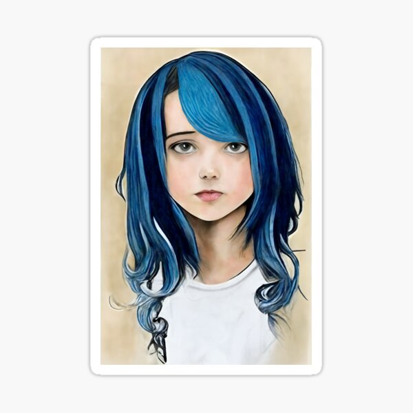 "Portrait of girl with blue hair." Sticker for Sale by Filmyk | Redbubble