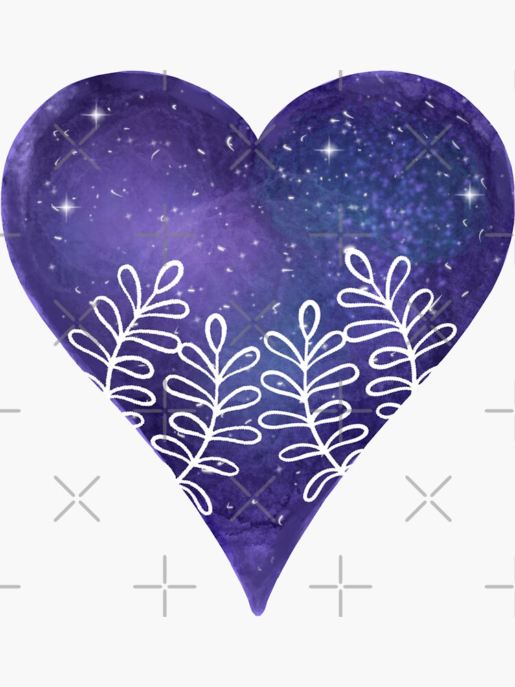 "Purple Blue Galaxy Heart with Outline Leaves" Sticker for Sale by ...