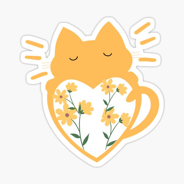 Pegatina «Un gato con corazón y rosas es un regalo para los amantes de ...