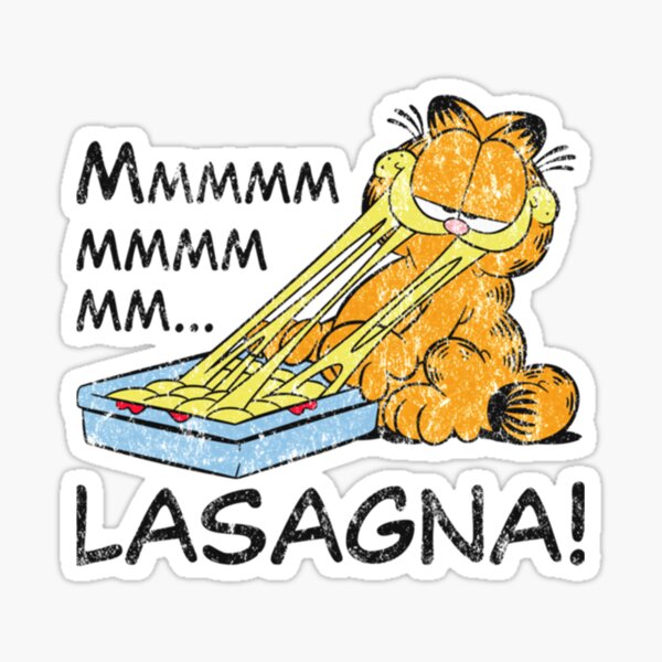 "Garfield Mmm Lasagna . " Sticker for Sale by MaxResDefaultx | Redbubble
