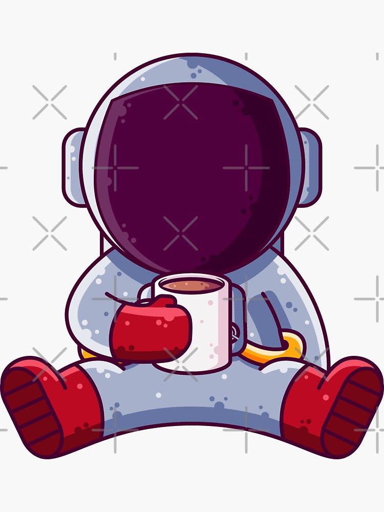 "Cute Astronaut Drinking Coffee Cartoon" Sticker for Sale by Ardhsells ...