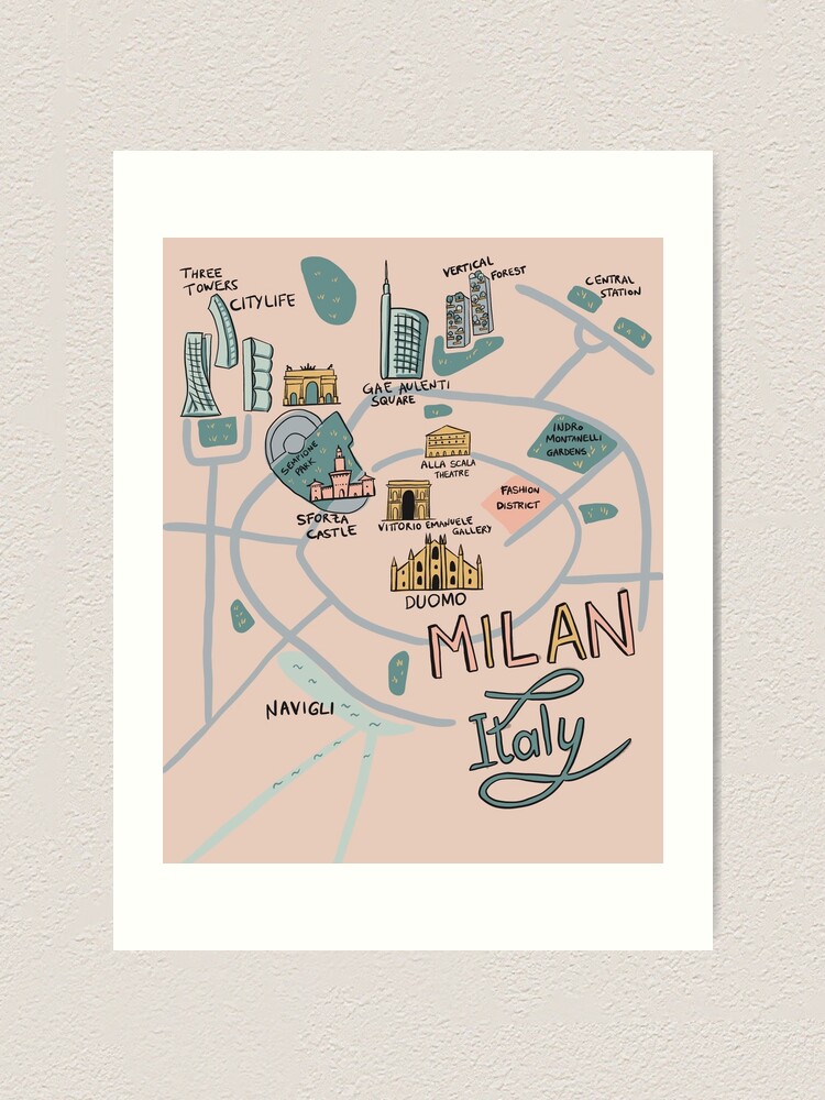 "Illustrated map of Milan City - Italy " Art Print for Sale by Patrick ...
