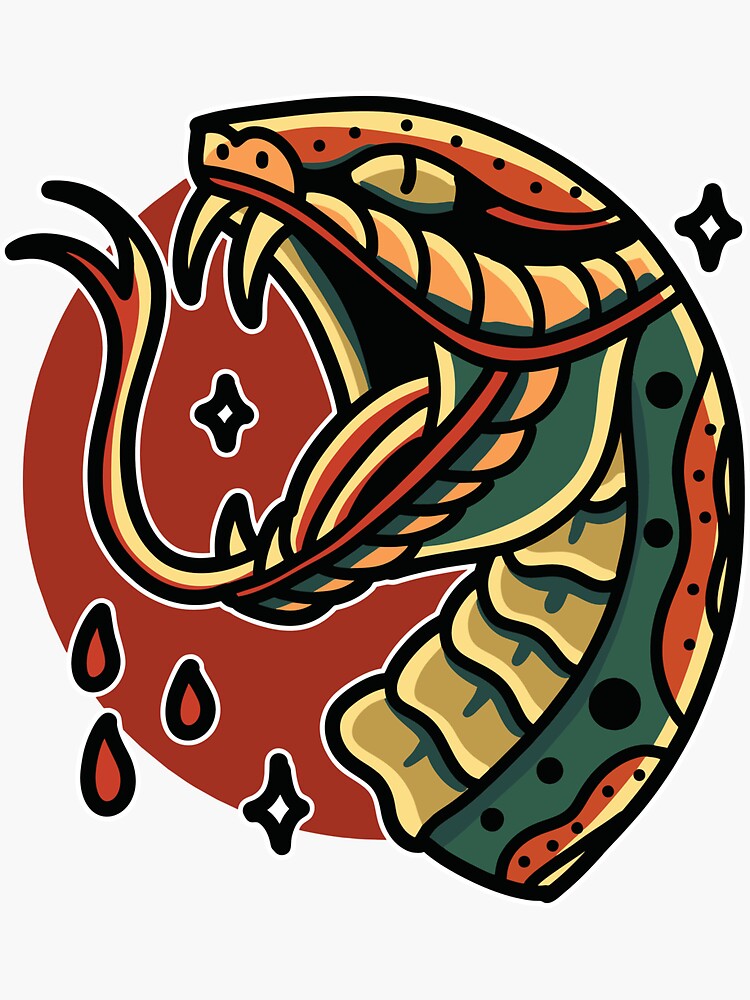 "Traditional Style Snake Head Tattoo" Sticker for Sale by BigNige1234 ...