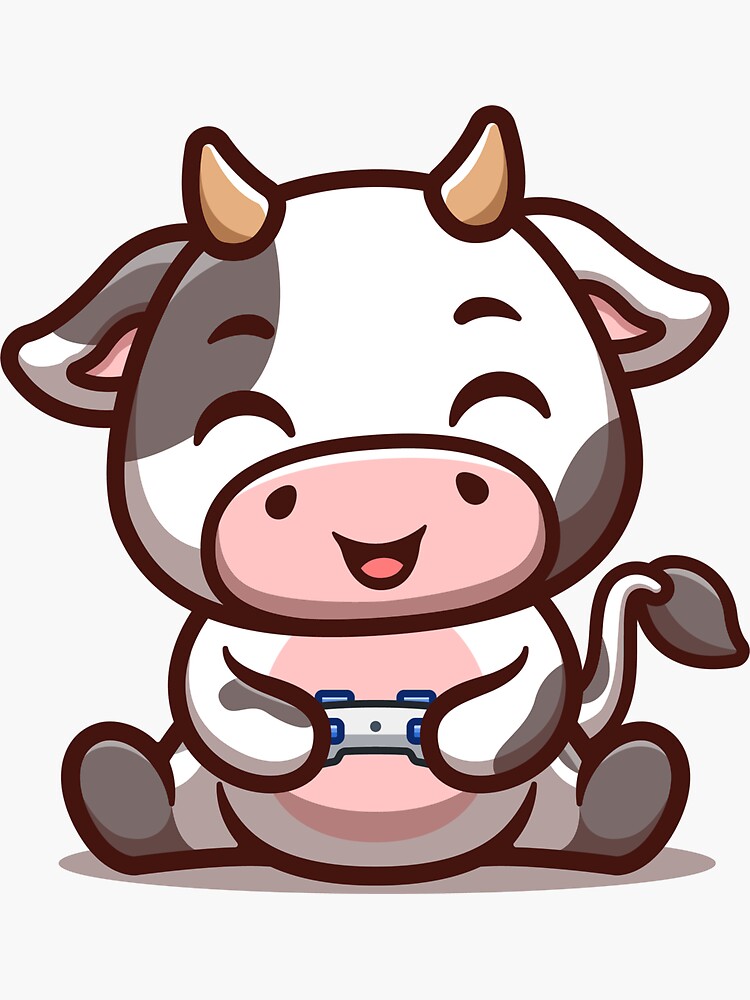 "Cow Sitting Gaming Cute Cartoon" Sticker for Sale by GumregaStudio ...