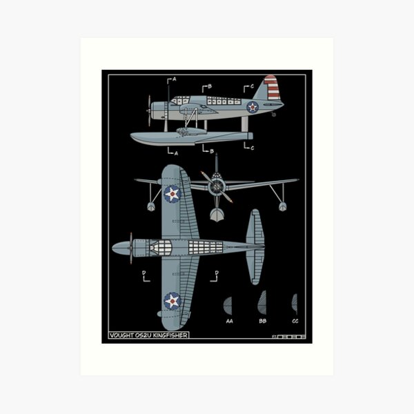 "Vought OS2U Kingfisher American WW2 Floatplane Color Diagram Gift" Art ...