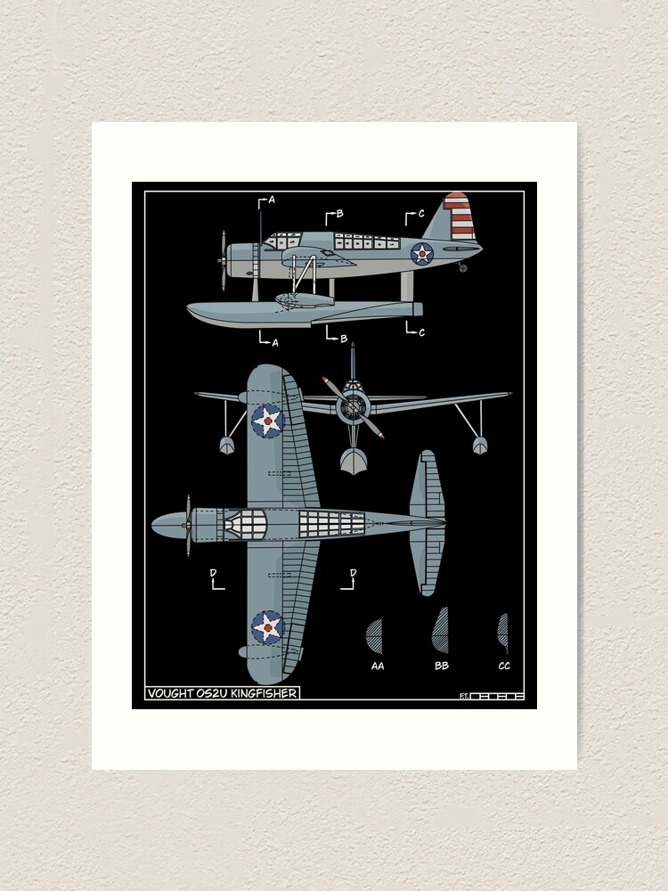 "Vought OS2U Kingfisher American WW2 Floatplane Color Diagram Gift" Art ...