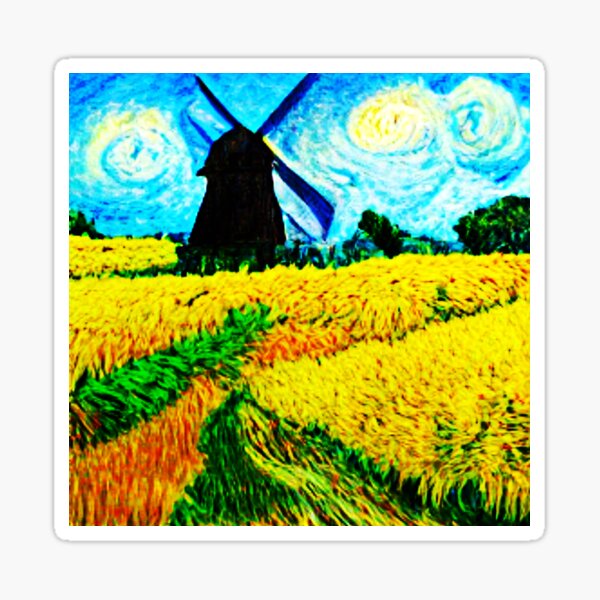 " Mouse pad art Wind blows across the field of an old windmill" Sticker ...
