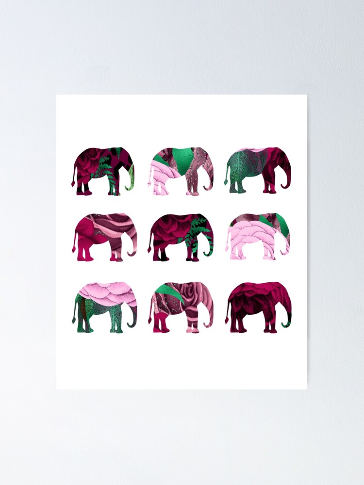 "Tropical Jungle Flower Elephants 9 pack bundle" Poster for Sale by ...
