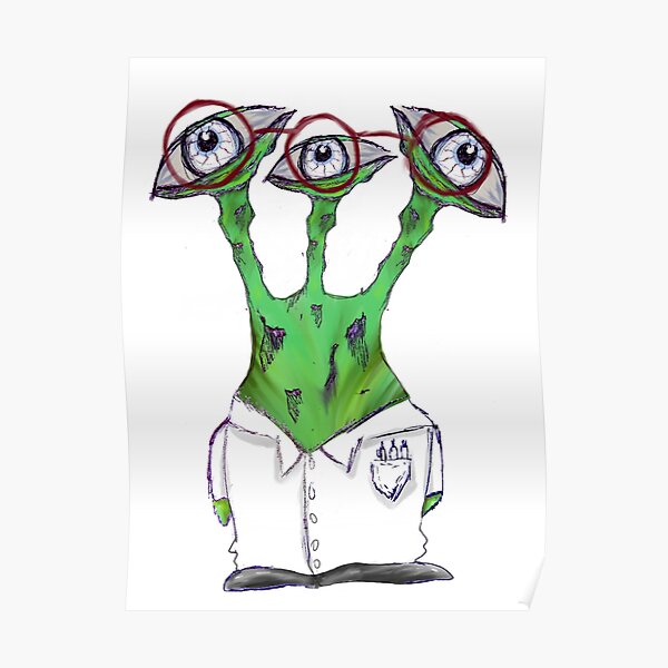 "Three Eyed Green Alien Scientists With Red Glasses/ Sci-fi " Poster ...