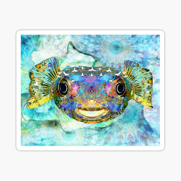 "Puffer Smile - Colorful Tropical Blow Fish Art" Sticker for Sale by ...