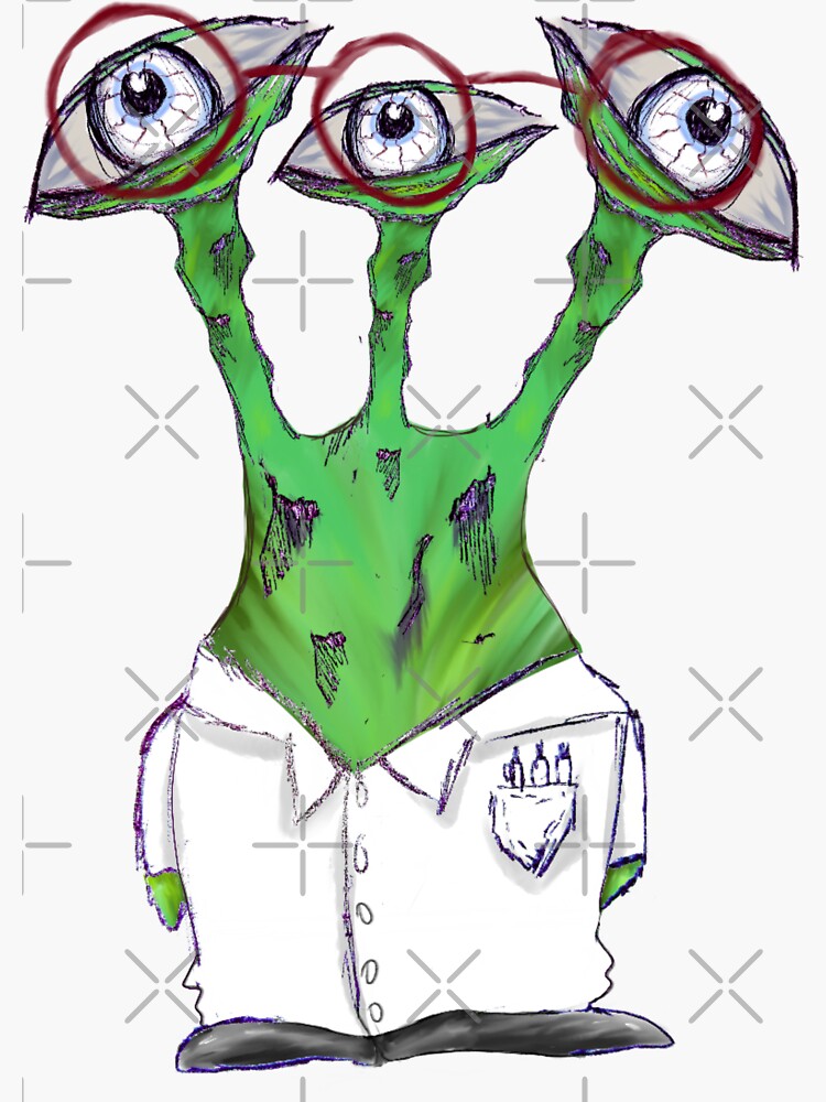"Three Eyed Green Alien Scientists With Red Glasses/ Sci-fi " Sticker ...