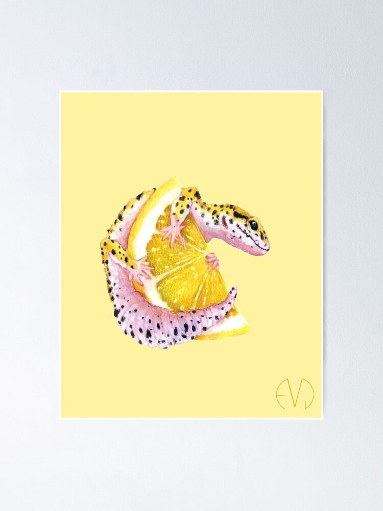"Leopard Gecko with a Lemon" Poster for Sale by RadiantMedia | Redbubble
