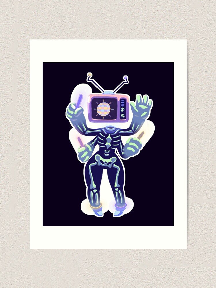 "Neon Skeleton Rave Tv Head White Outline" Art Print for Sale by ...