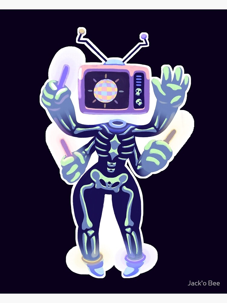 "Neon Skeleton Rave Tv Head White Outline" Art Print for Sale by ...