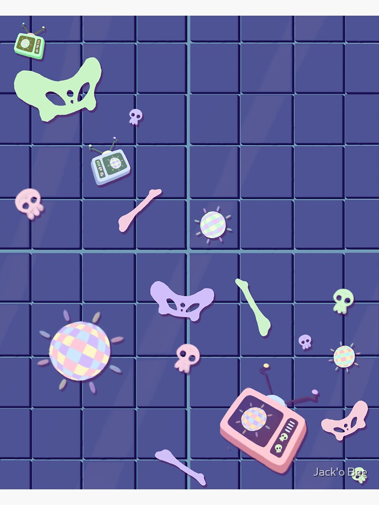 "Neon Skeleton Rave Tv Head Pattern Tile" Sticker for Sale by Nejikomi ...