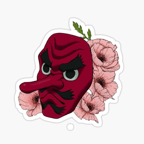 "Tengu Mask & Poppies" Sticker for Sale by ThatsKeanke | Redbubble