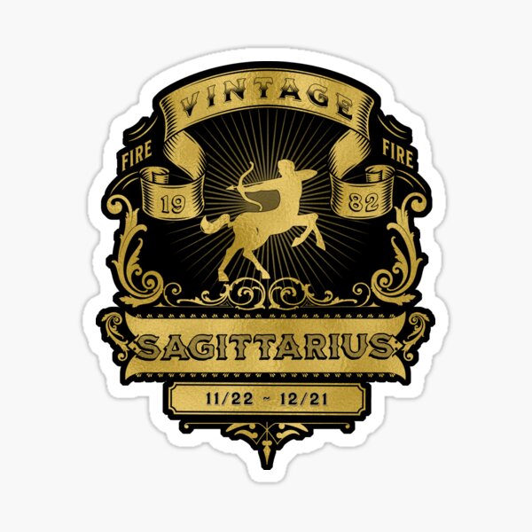 "The Zodiac Sign of Sagittarius Golden Vintage 1982" Sticker for Sale ...