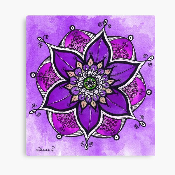 "Lila Mandala Malerei, Mandala Wandkunst, Yoga Geschenk" Leinwanddruck ...