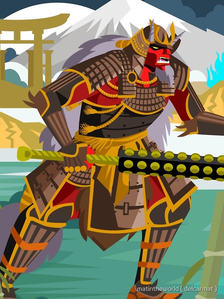 "oni chinese japanese demon folklore troll with samurai armor in bamboo ...