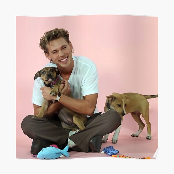 "austin butler playing with his dog" Poster for Sale by marcocoulter ...