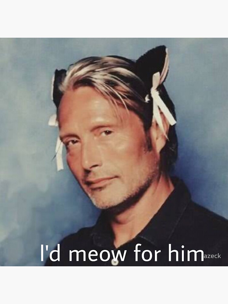 "Mads Mikkelsen meow meme hannibal" Sticker for Sale by azeck | Redbubble