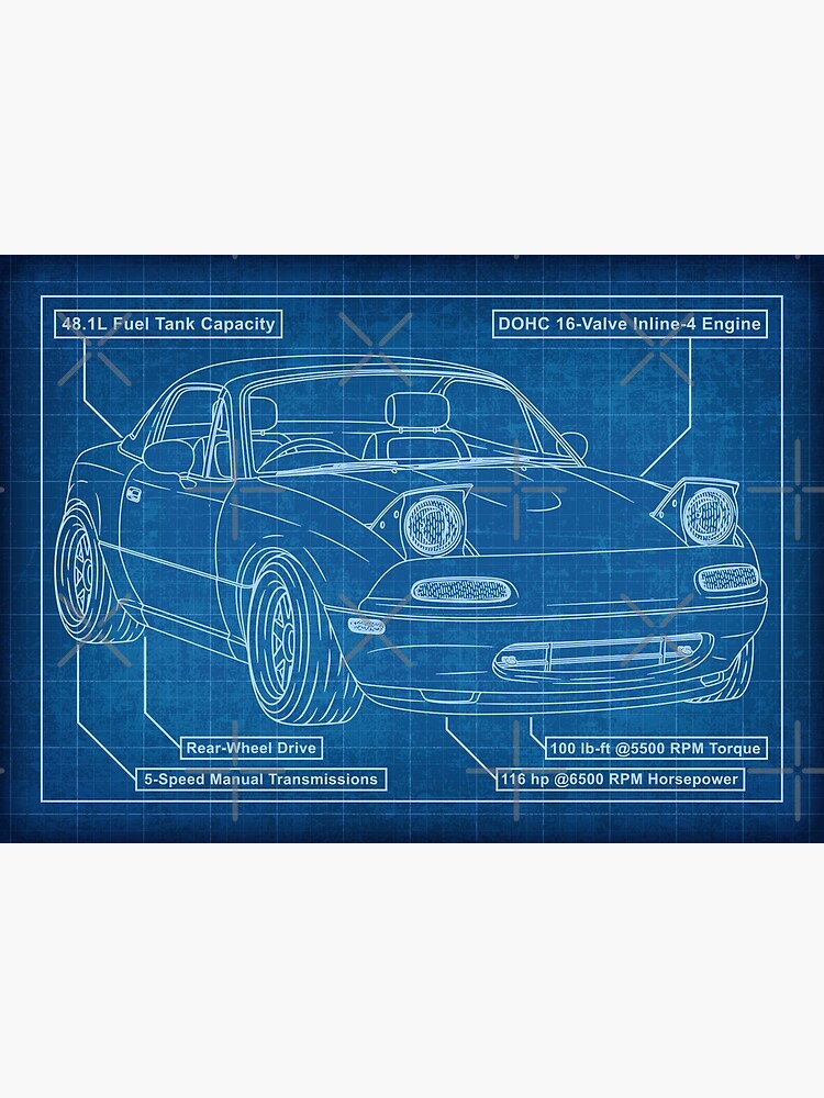 "Mazda MX-5 Miata 1990 Blueprint" Poster for Sale by Navin Guyvit ...