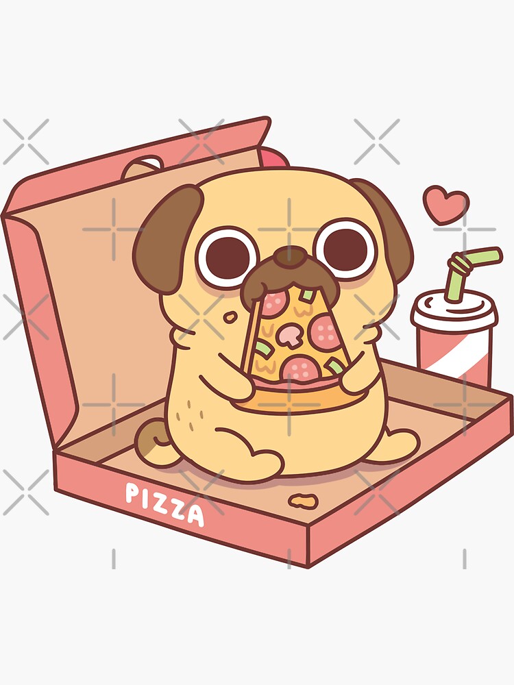 "Cute Little Pug Eating Pizza In A Pizza Box" Sticker for Sale by ...